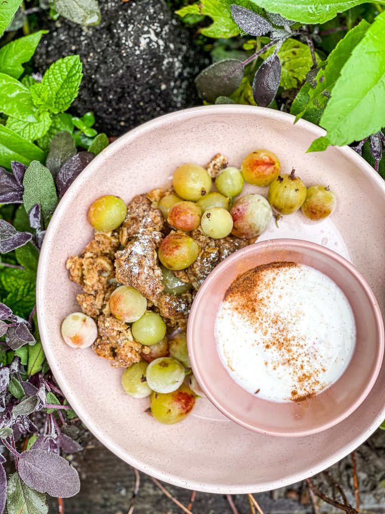 Rhubarb & Gooseberry Crumble - Eat Well Tasmania